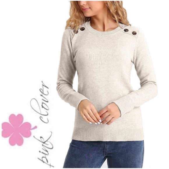 Pink Clover | Sweaters | Crew Neck Button Detail Pink Clover Carson ...